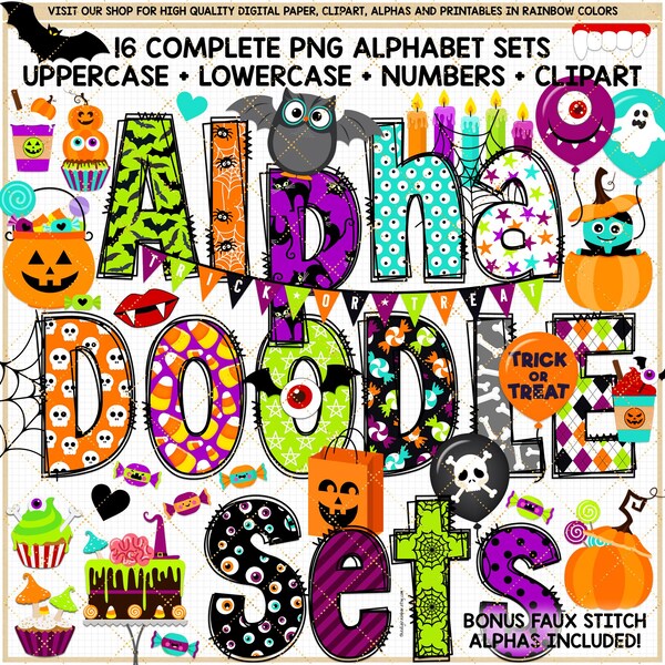 Halloween Doodle Alphabet - Etsy