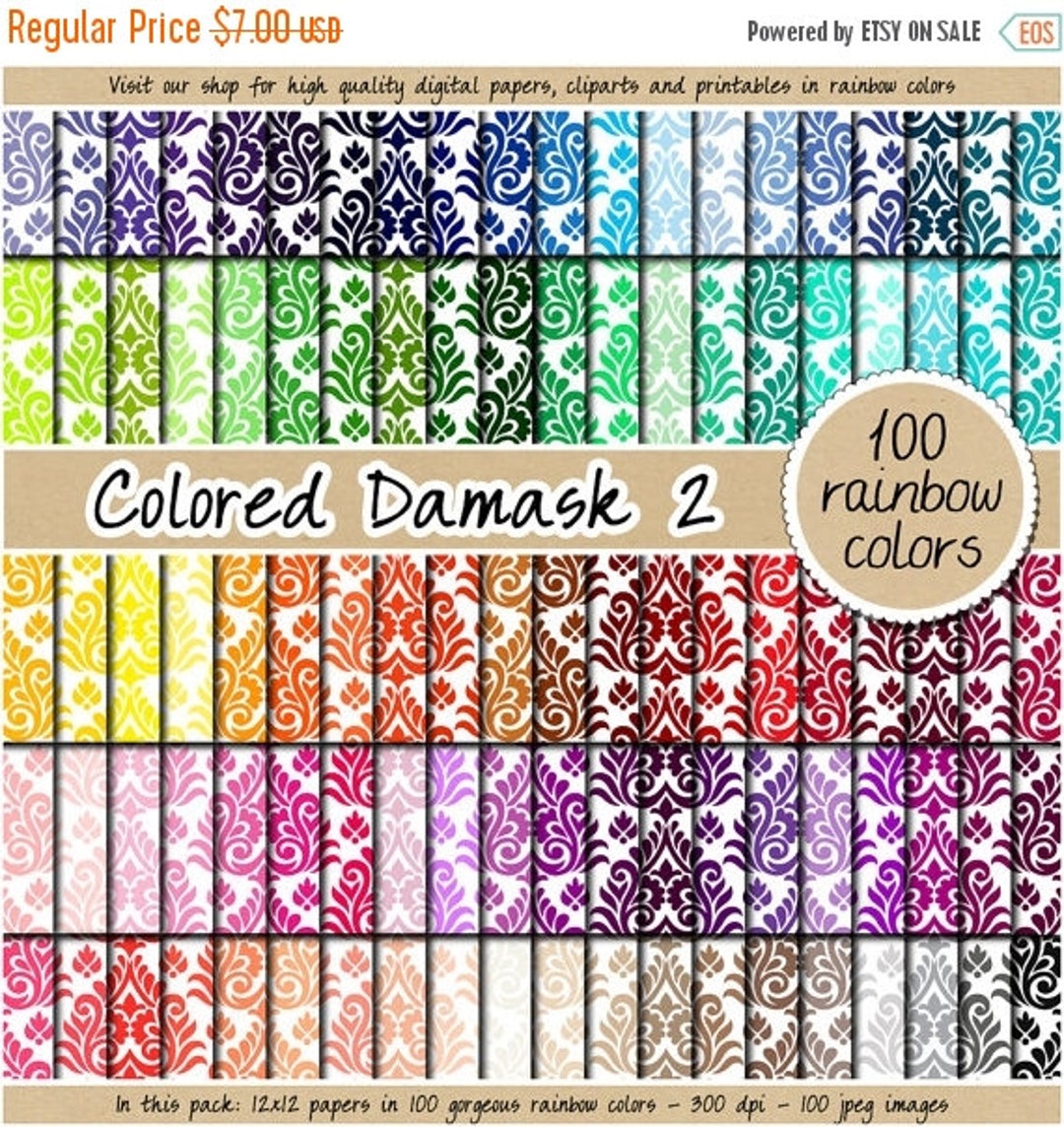 100 Rainbow Damask Digital Paper Fancy Digital Paper Scrapbooking ...