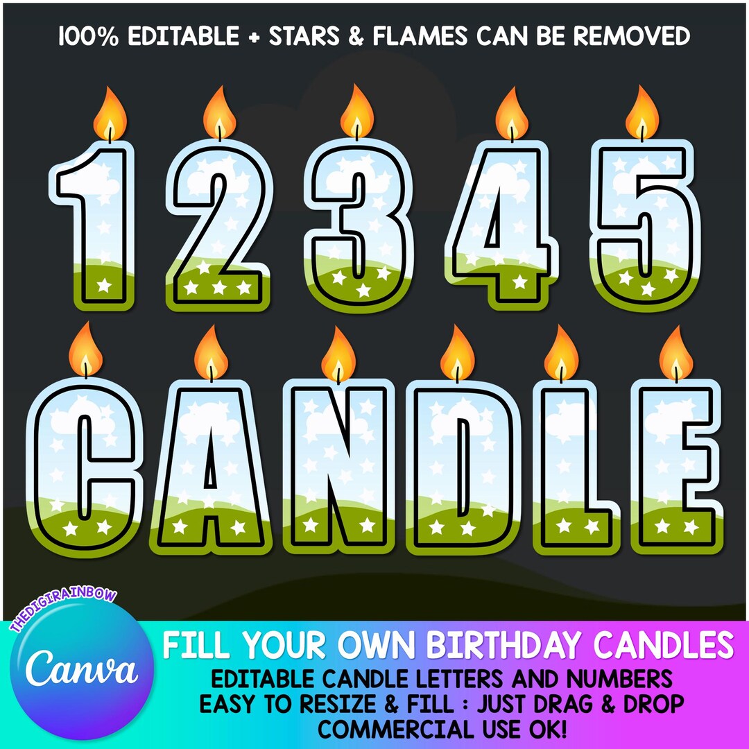 EDITABLE Candle Numbers and Letters Frames, Make Your Own Birthday ...