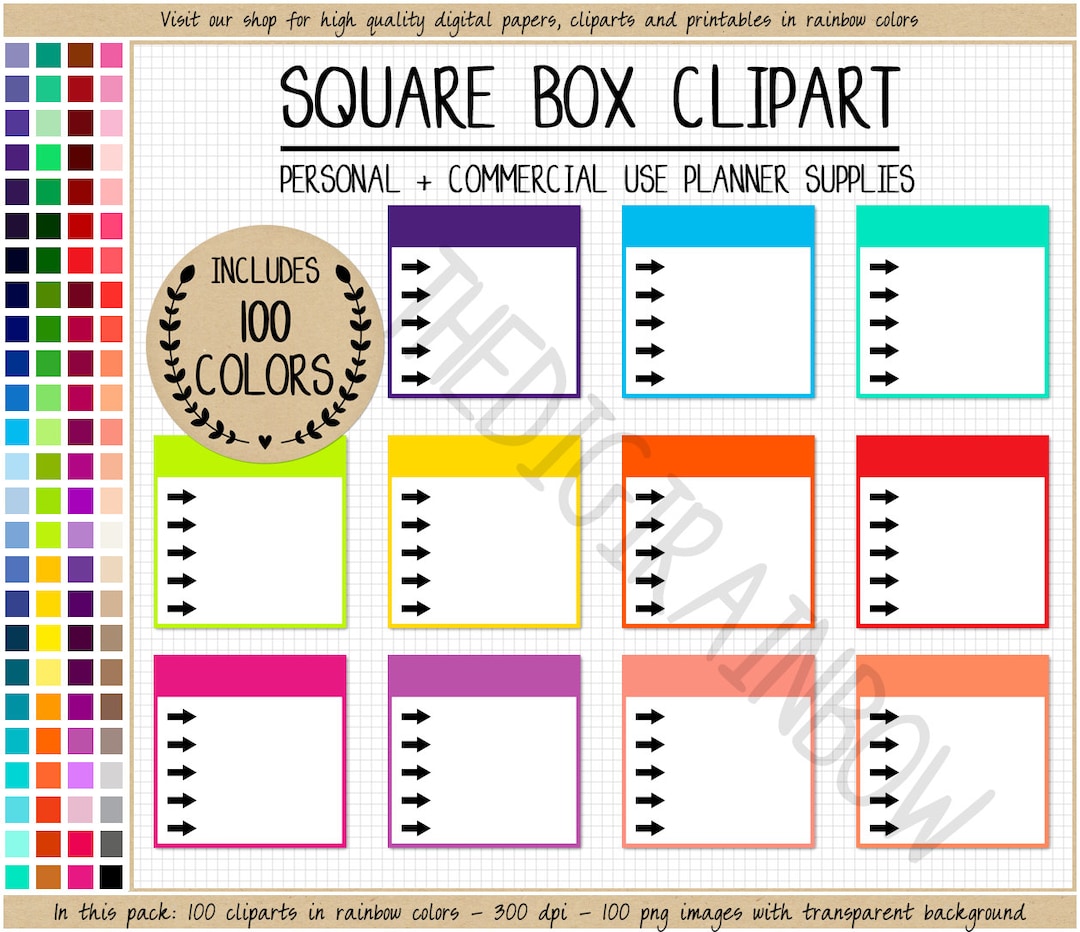 SALE 100 SQUARE Box Clipart Blank Square Stickers Printable Square ...
