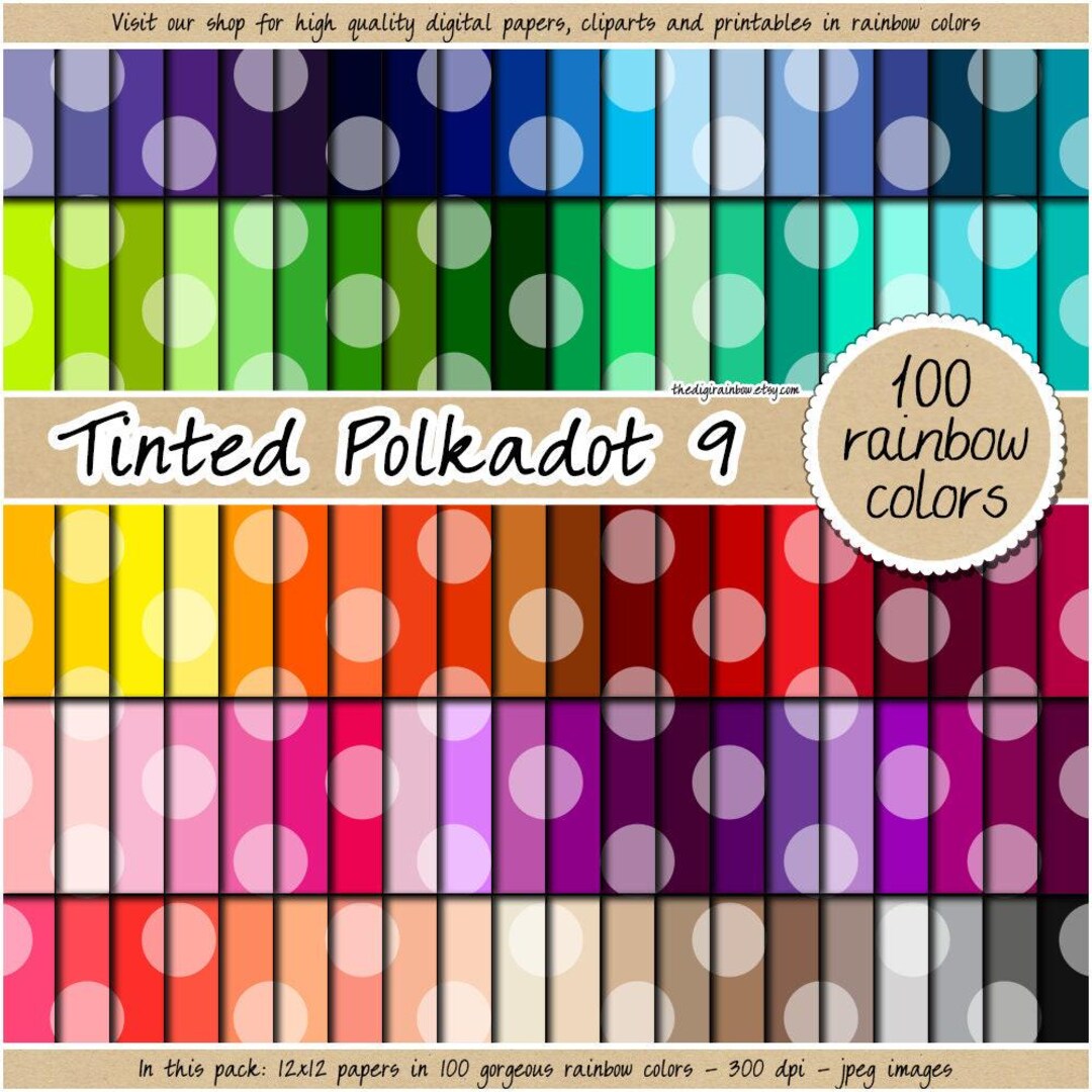 100 SEAMLESS Tinted Polkadot Digital Paper Rainbow Background Clipart ...