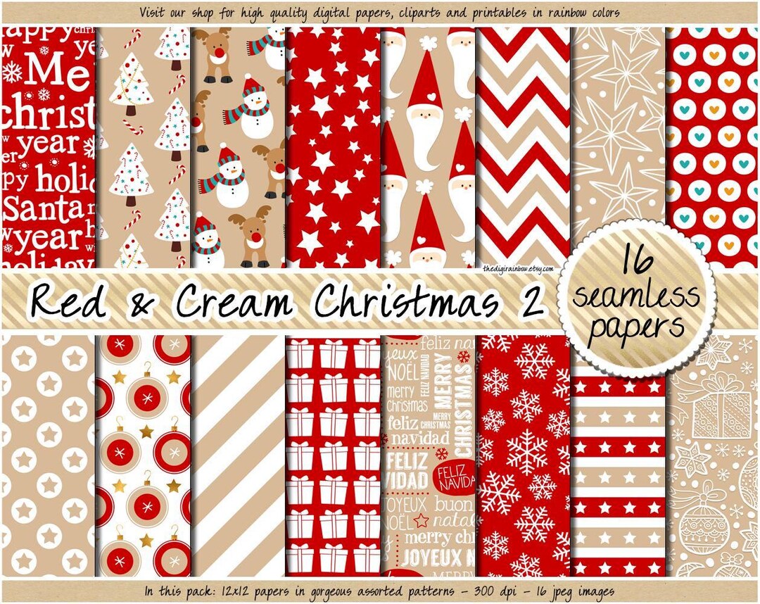 SALE Christmas Digital Paper Red Christmas Digital Paper Holiday ...
