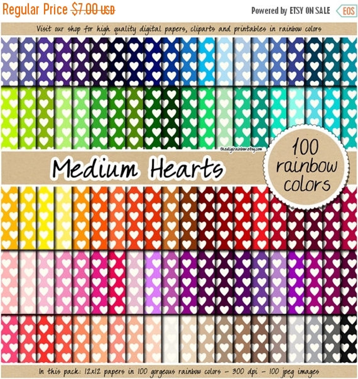 100 Medium Hearts Digital Paper Rainbow Heart Paper - Etsy