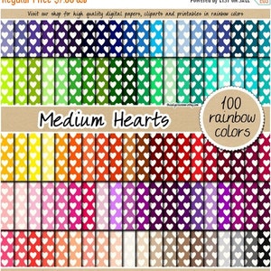 100 Medium Hearts Digital Paper Rainbow Heart Paper - Etsy
