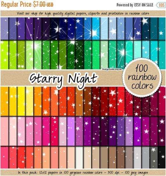 100 Star Digital Paper Starry Night Digital Papers Night Sky Digital ...