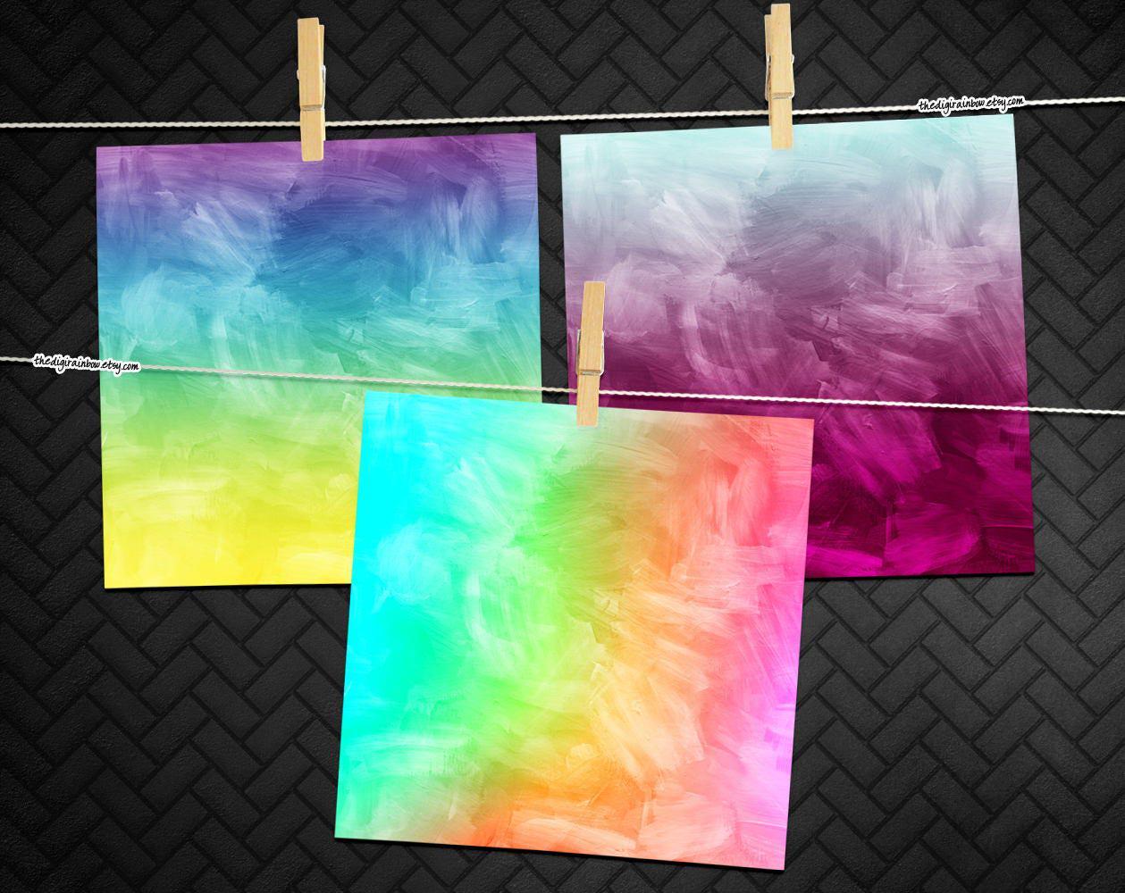 SALE Watercolor Digital Paper Rainbow Gradient Digital Paper Paint ...