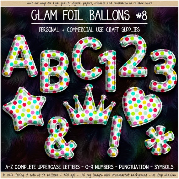 POLKA DOT Foil Balloon Alphabet Clipart Girl Birthday Balloon | Etsy