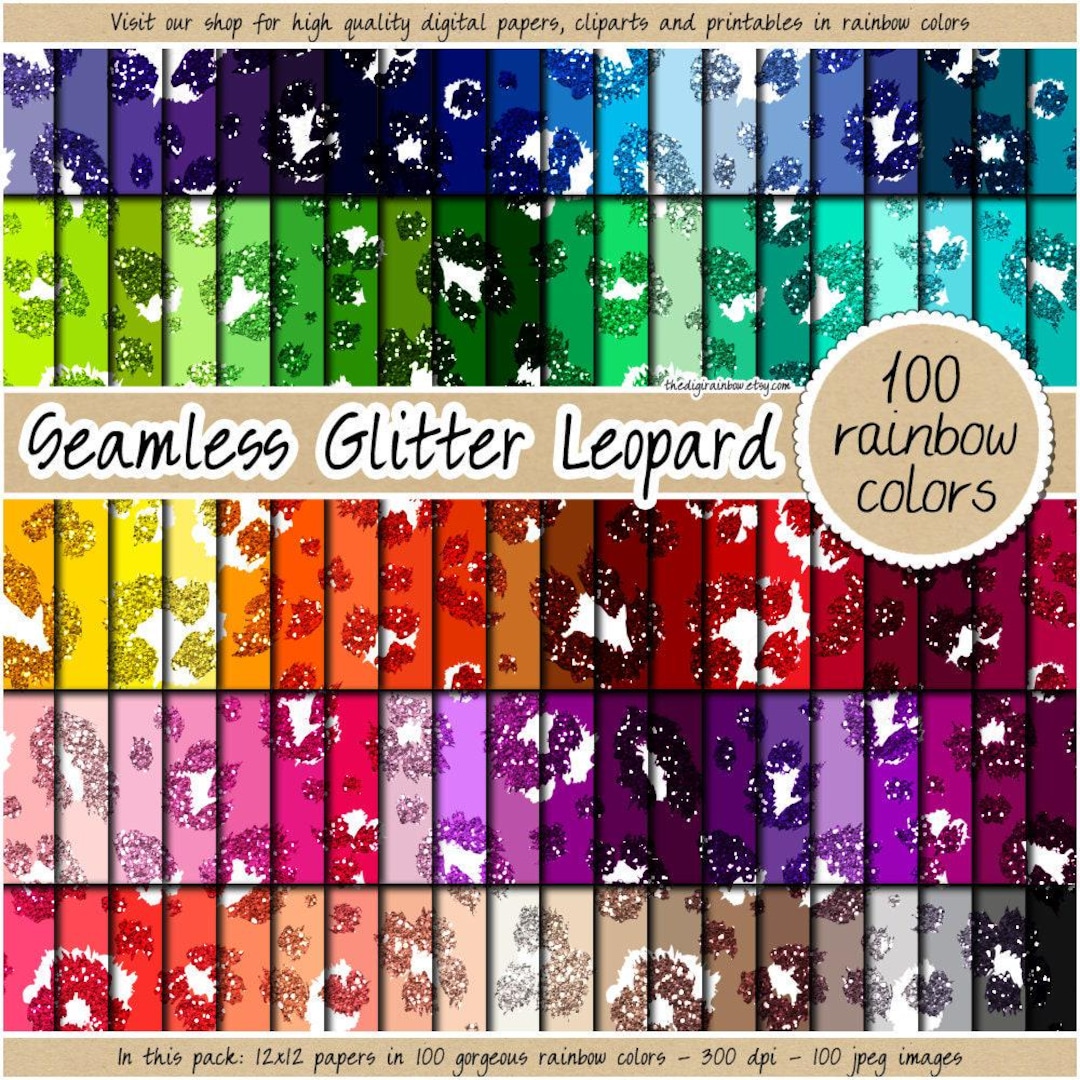 100 Seamless Glitter Leopard Digital Paper Luxury Animal Print Rainbow ...