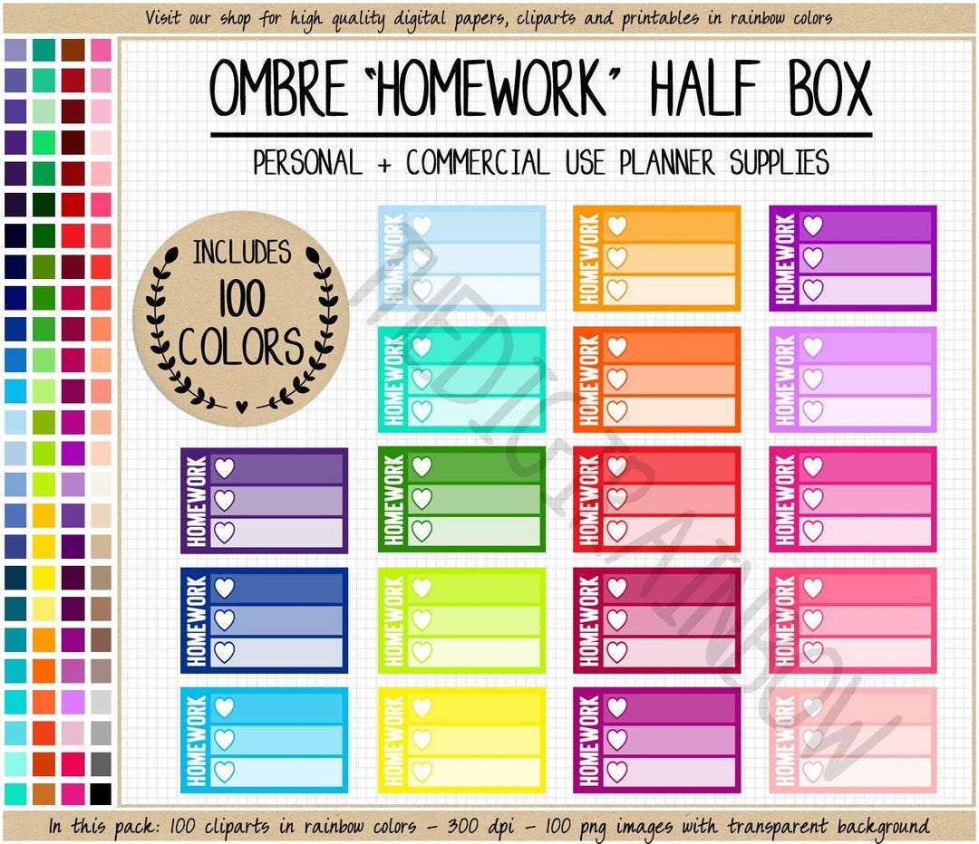SALE 100 HOMEWORK Box Sticker Assignment Sticker School Sticker Teacher ...