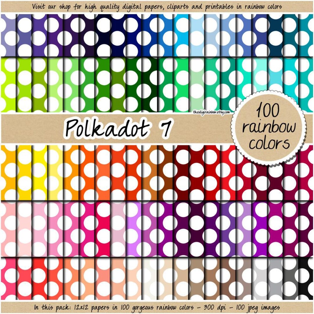 100 SEAMLESS Polka Dot Digital Paper Printable Rainbow Pattern Polkadot ...