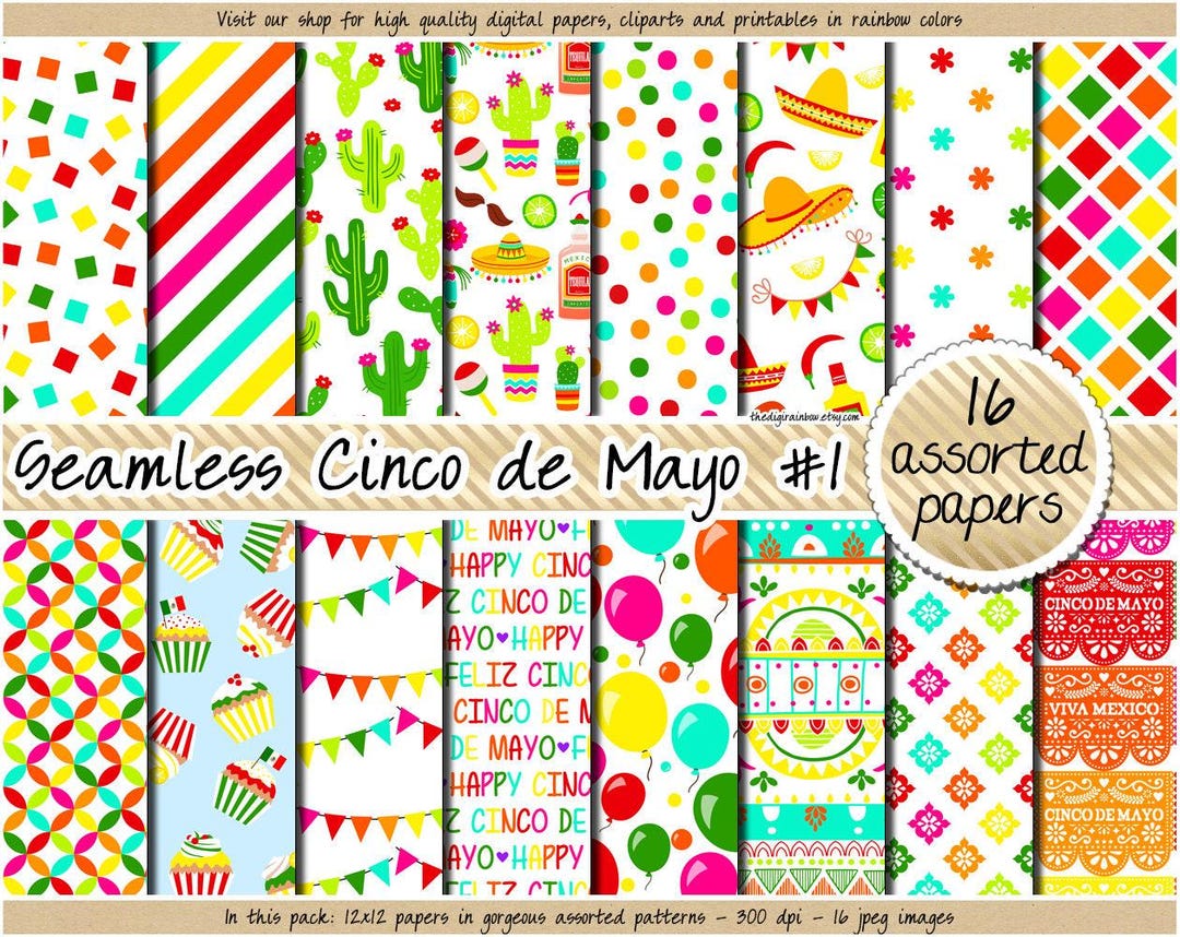 SALE Cinco De Mayo Digital Papers Cinco De Mayo Clipart Fiesta Digital ...