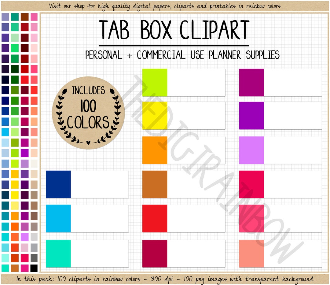 SALE 100 TAB Sticker Rainbow Tab Clipart Blank Quarter Box Sticker ...