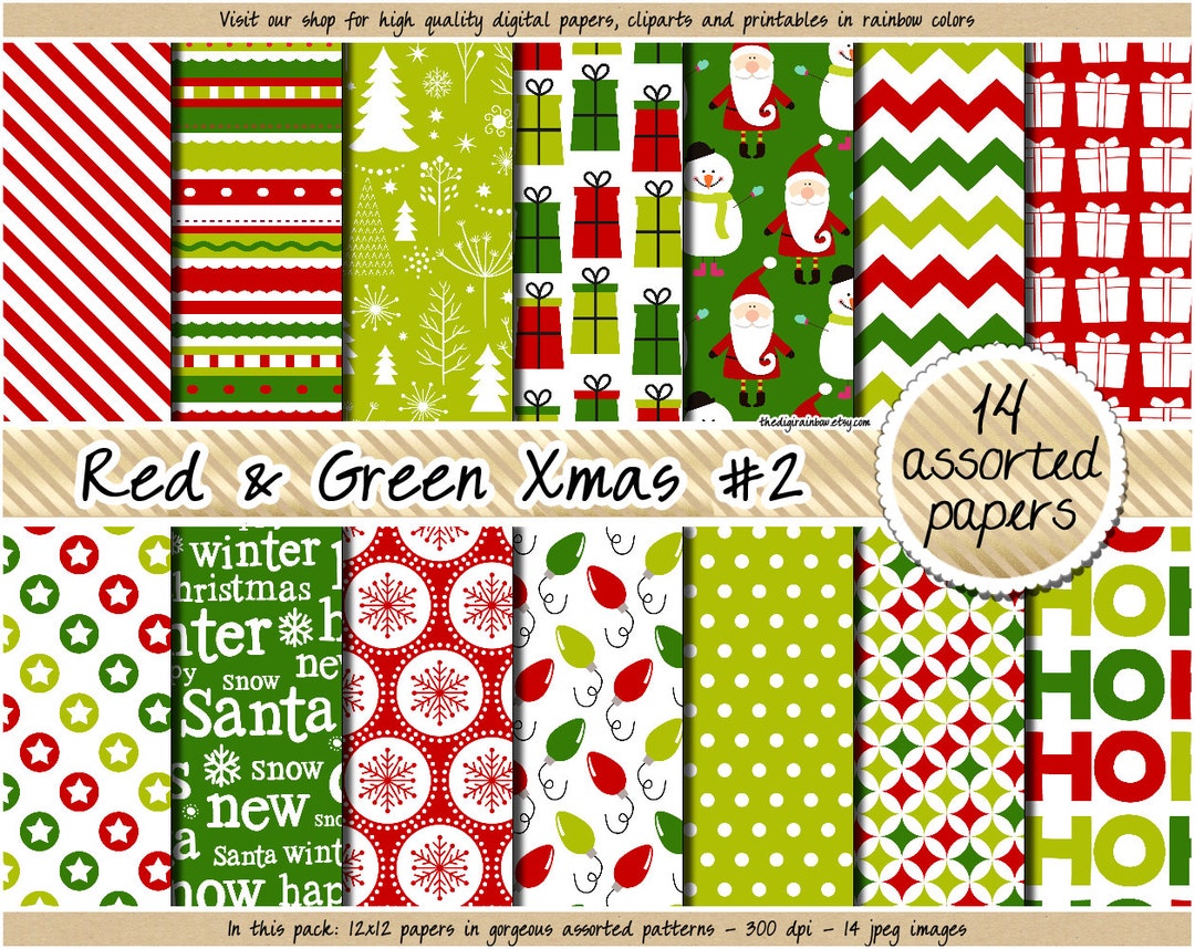 SALE Christmas Digital Paper Red and Green Christmas Digital Paper ...