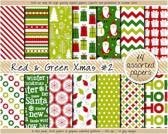 Christmas WATERCOLOR Digital Paper Red Green White Watercolor - Etsy