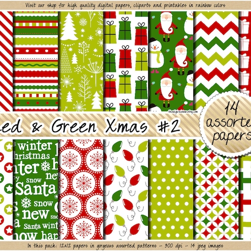 Christmas Digital Paper Red and Green Christmas Backgrounds - Etsy