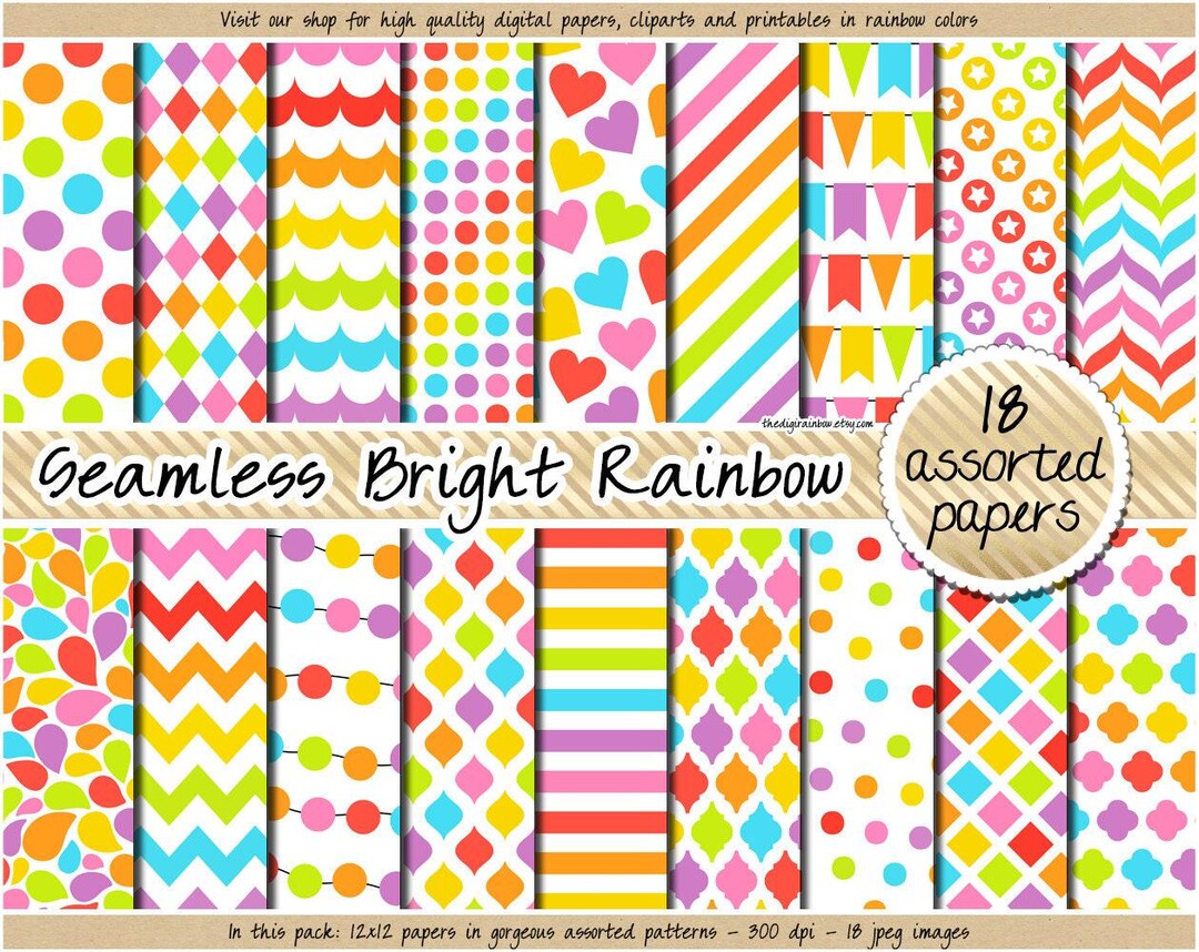 SEAMLESS Rainbow Digital Paper Printable Pastel Background Bright ...