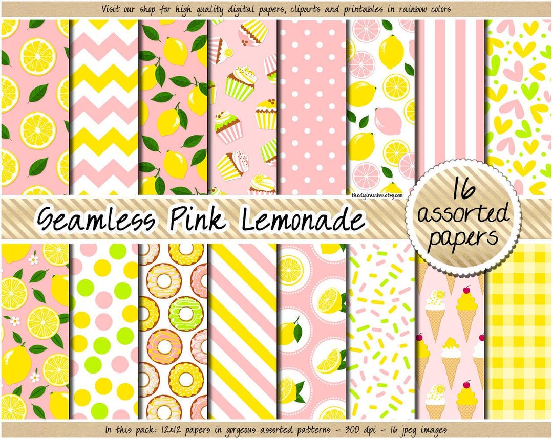 Pink Lemonade Digital Paper Seamless Lemon Background Summer Citrus ...