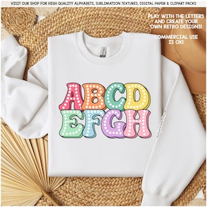 Groovy Alphabet PNG Bundle, Retro Font, Polka Dot Letters, Rainbow 3D ...