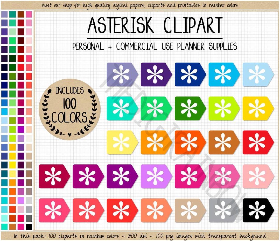 SALE 100 ASTERISK FLAG Clipart Asterisk Digital Sticker Pastel Planner ...