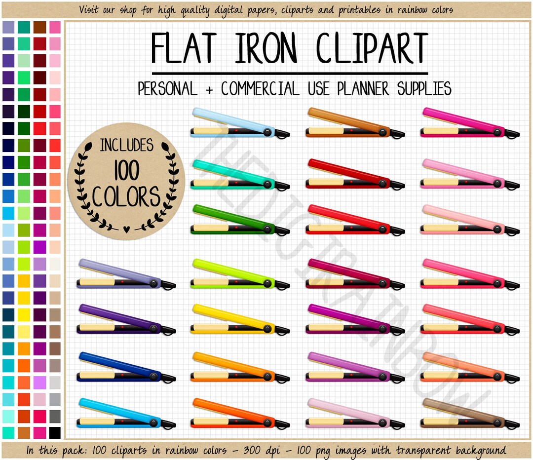 100 FLAT IRON Clipart Hair Appointment Planner Sticker Hair Clipart ...