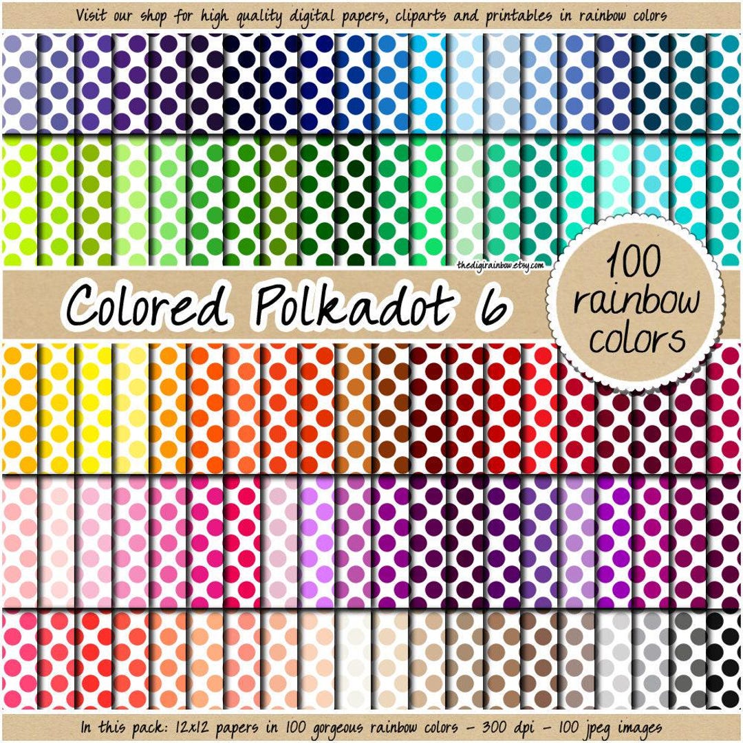 100 Seamless Colored Polka Dot Digital Paper Rainbow Pattern Printable ...