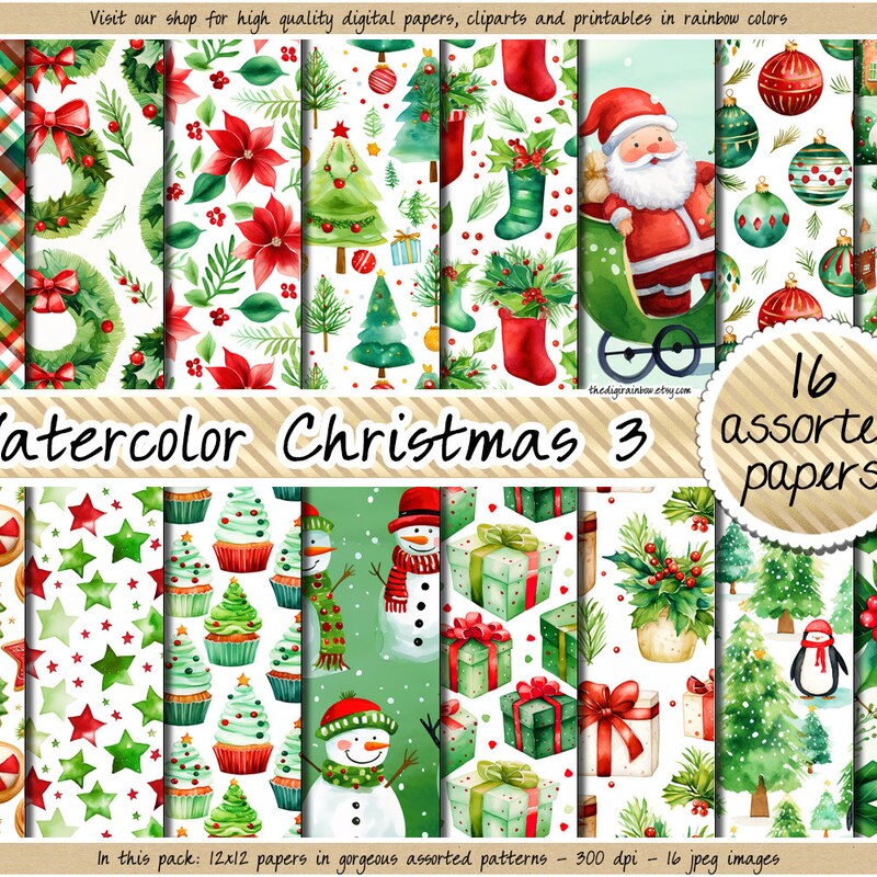 Watercolor Christmas Digital Paper - Etsy