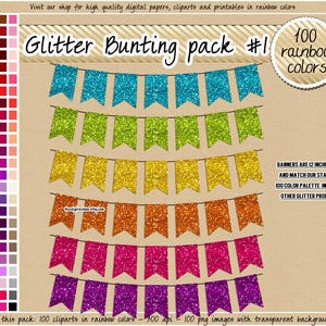 SALE 100 Glitter Bunting Clipart Flag Clipart Banner Clipart Glitter ...
