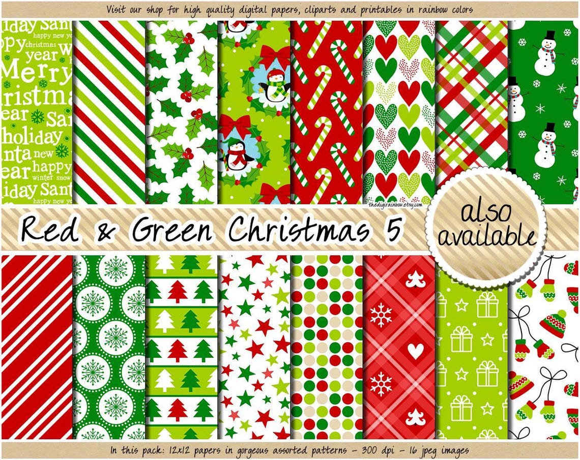 SALE Christmas Digital Paper Red and Green Christmas Digital Paper ...