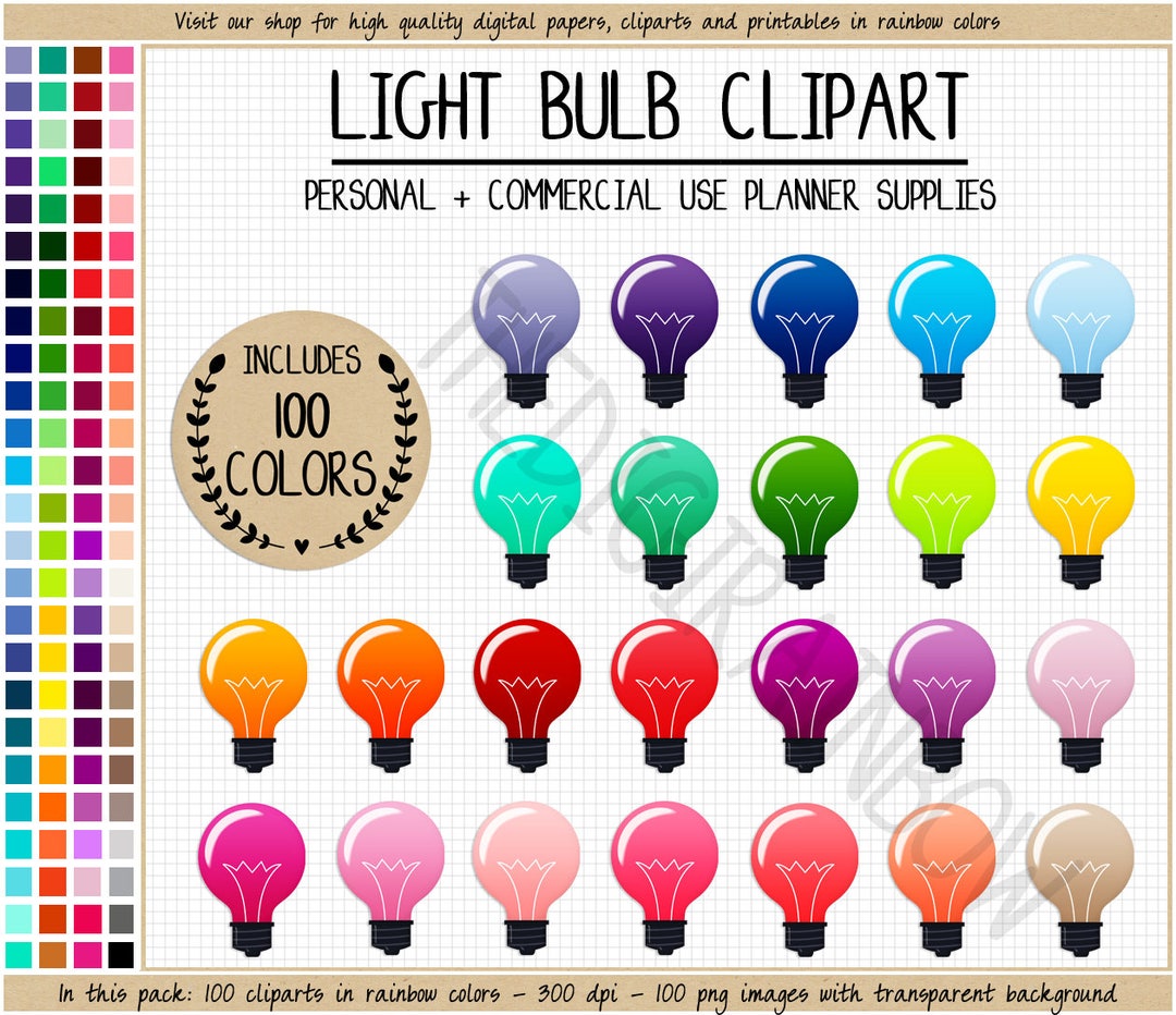 SALE 100 LIGHT BULB Clipart Rainbow Planner Stickers Light Bulb Print ...