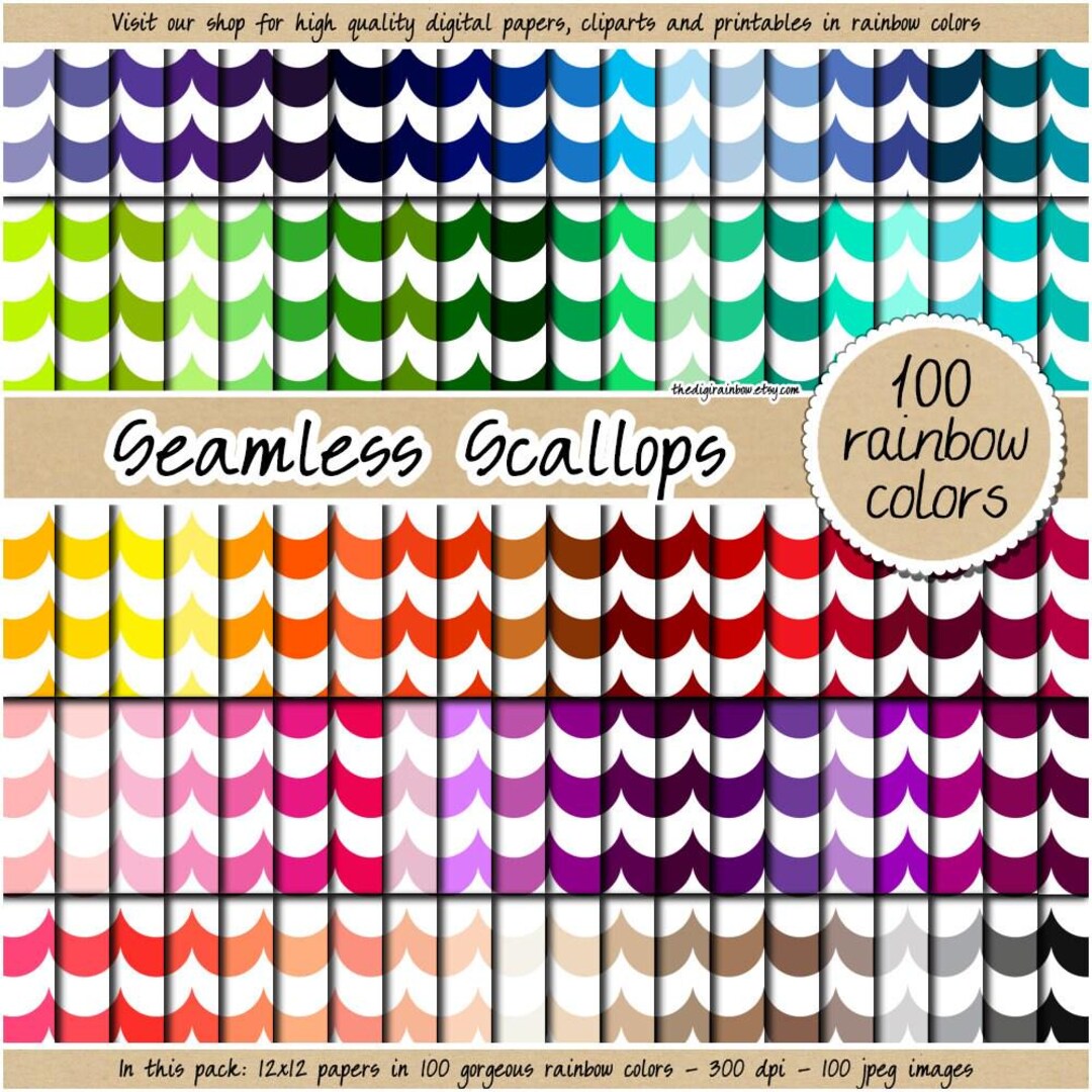 100 Seamless Scallop Digital Paper Wave Print Beach Background Rainbow ...
