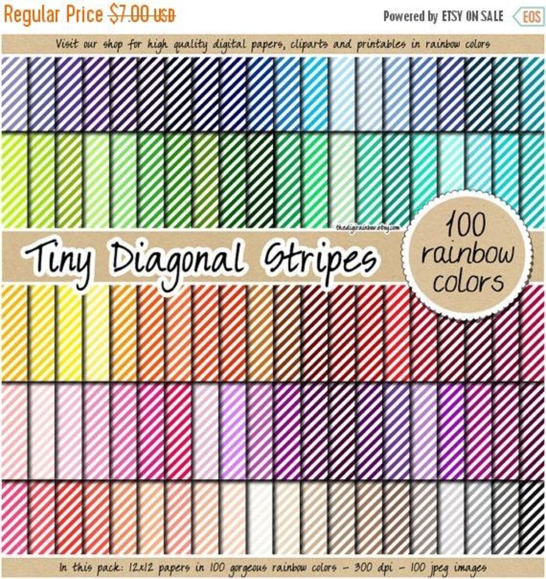 100 SEAMLESS Diagonal Stripe Digital Paper Rainbow Scrapbook Paper ...
