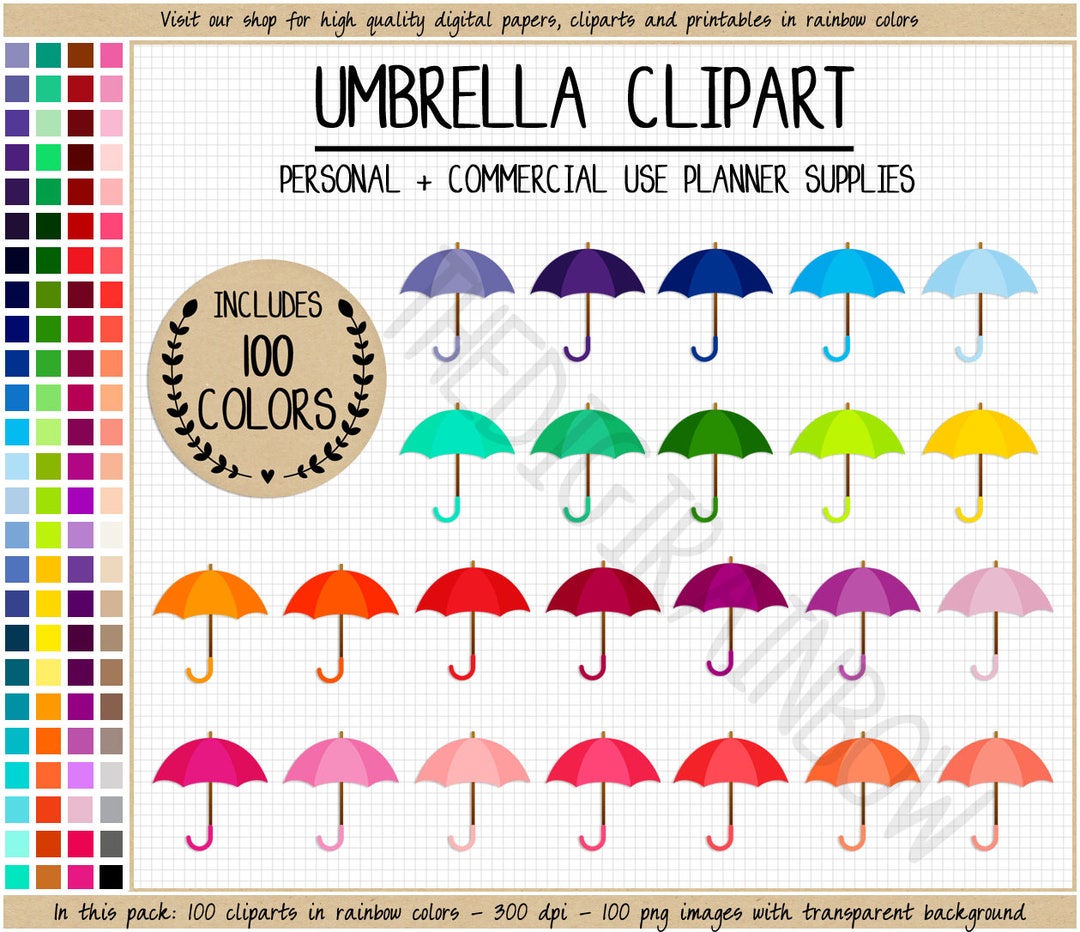 SALE 100 UMBRELLA Clipart Rain Clipart Printable Umbrella Stickers ...