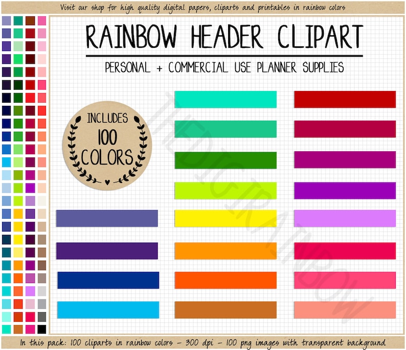 SALE 100 RAINBOW HEADER Stickers Bright Headers Printable | Etsy