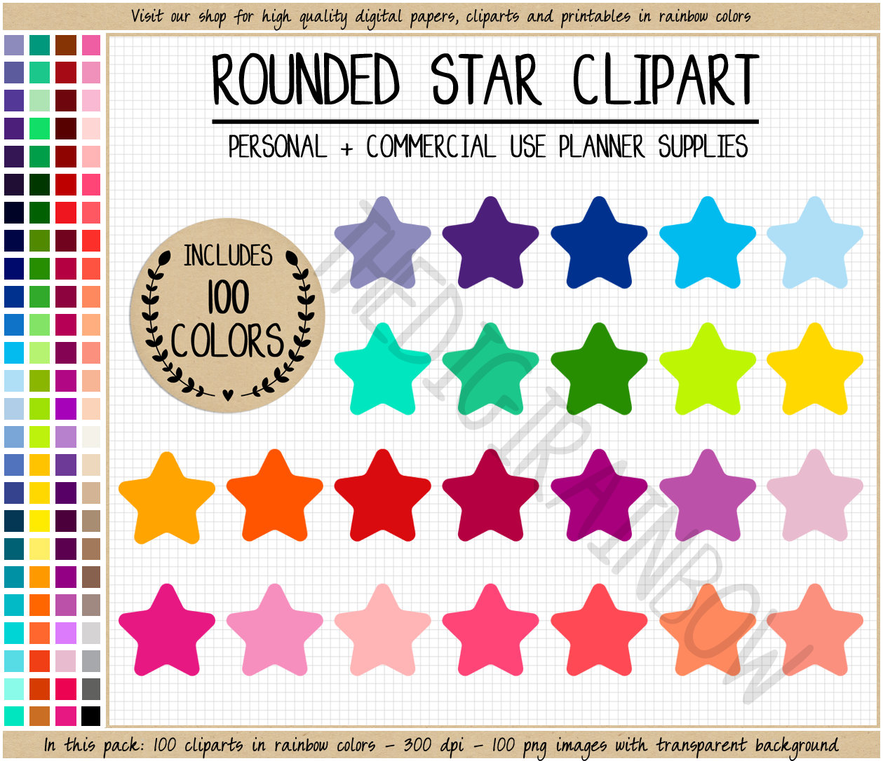 SALE 100 ROUNDED STAR Clipart Rainbow Star Stickers Star Icon - Etsy