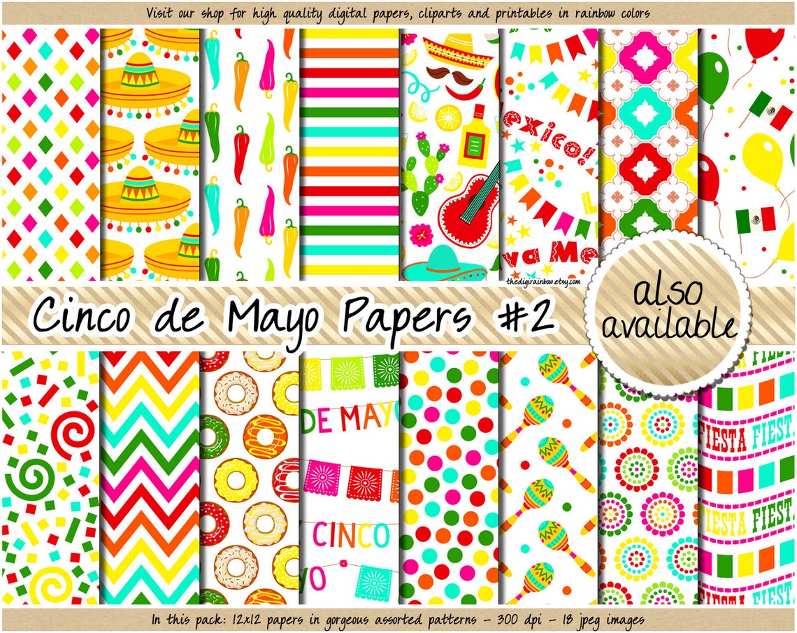 SALE Cinco De Mayo Digital Papers Cinco De Mayo Clipart Fiesta - Etsy