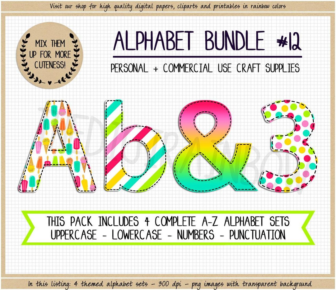 Ice Cream Alphabet Ombre Alphabet Letter Clipart Summer Clipart ...