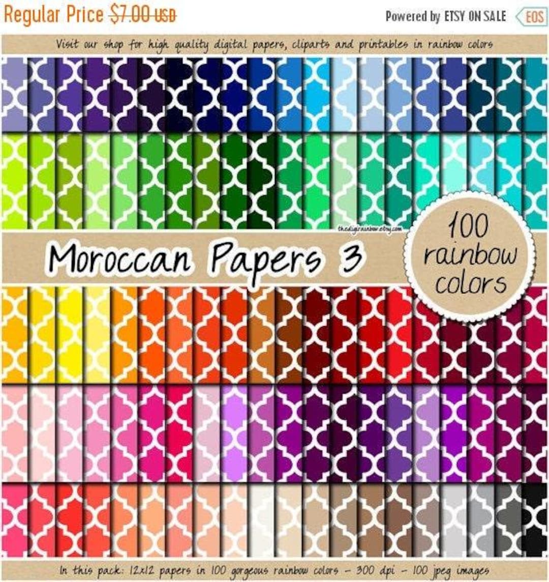 100 Moroccan Digital Paper Mosaic Digital Papers Rainbow Digital Paper ...