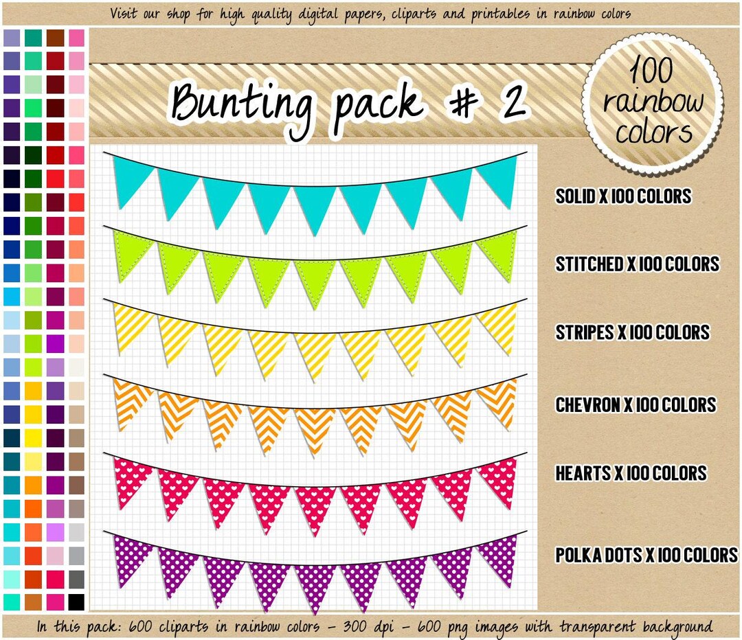 SALE 600 Triangle Bunting Clipart Flag Clipart Rainbow Banner Clipart ...