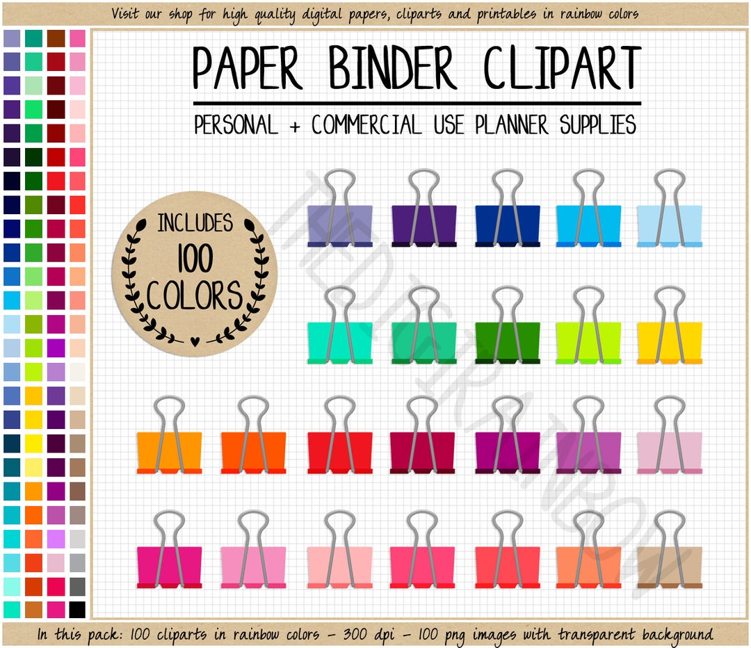 SALE 100 PAPER CLIP Stickers Paper Clip Clipart Binder Clipart Rainbow ...
