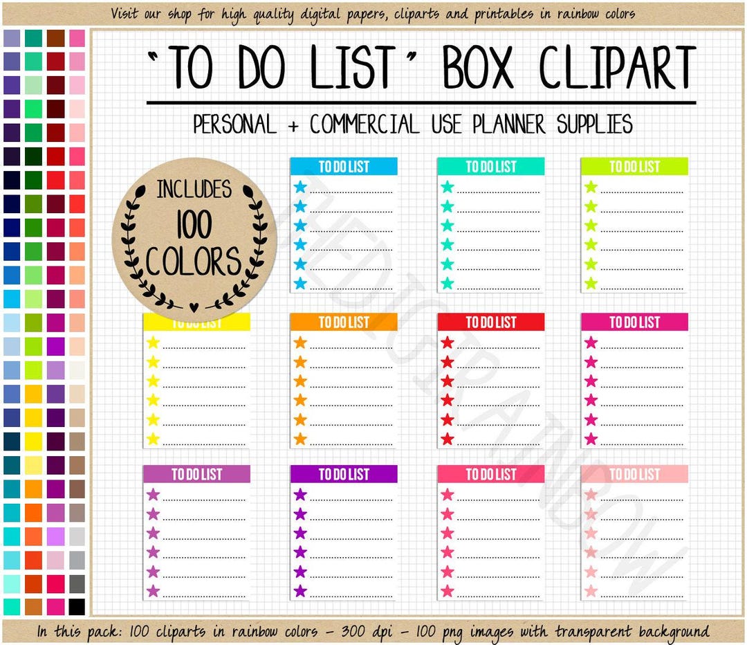 SALE 100 TO DO Full Box Planner Sticker Star Checklist Rainbow Digital ...
