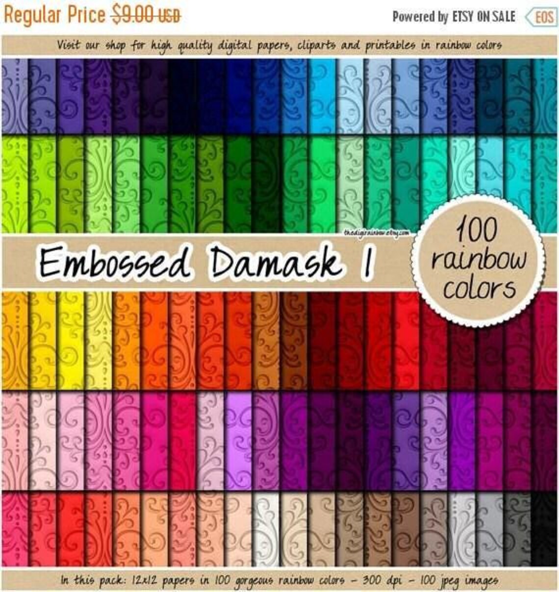 SALE 100 Embossed Damask Digital Paper Embossed Scrapbooking Paper ...