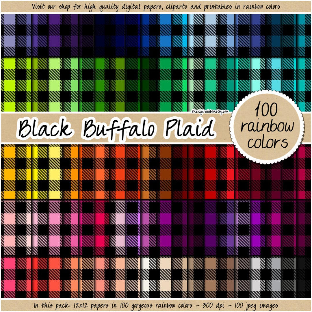100 Seamless Buffalo Plaid Digital Paper Lumberjack Print Rainbow ...