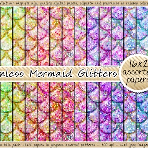 SEAMLESS Mermaid Princess Digital Paper Holographic Glitter Pattern ...