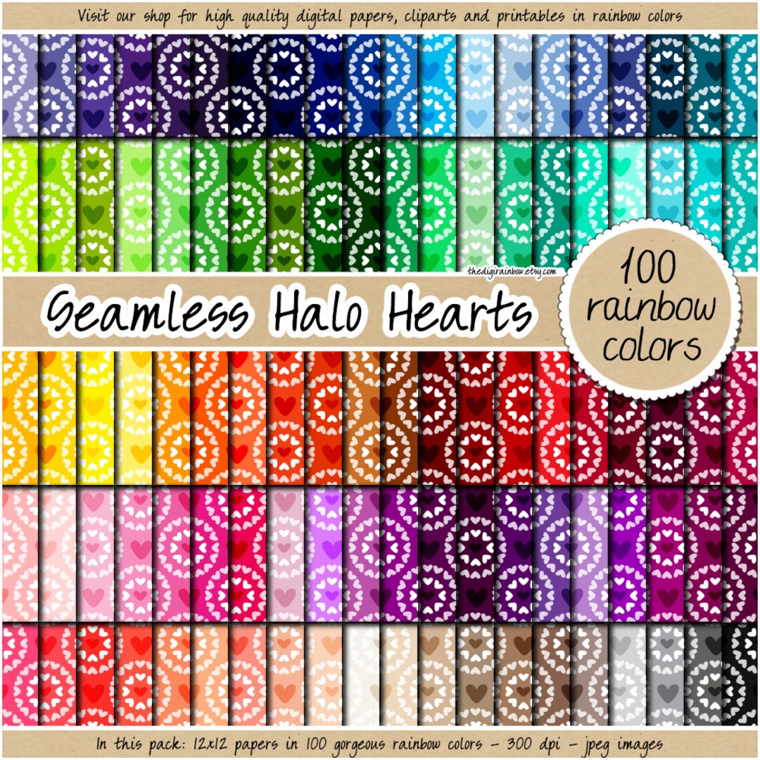 100 Seamless Heart Digital Paper Valentine's Day Background Rainbow ...