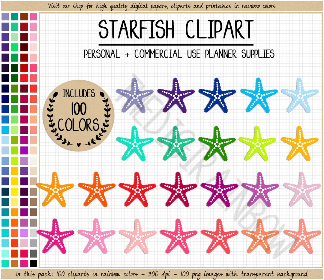 SALE 100 STARFISH Clipart Starfish Stickers Nautical Clipart - Etsy