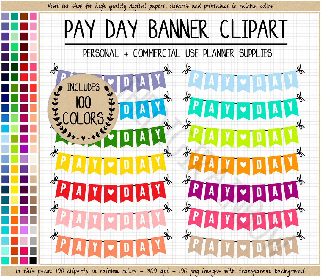 SALE 100 PAY DAY Banner Clipart Money Clipart Rainbow Payday Stickers ...