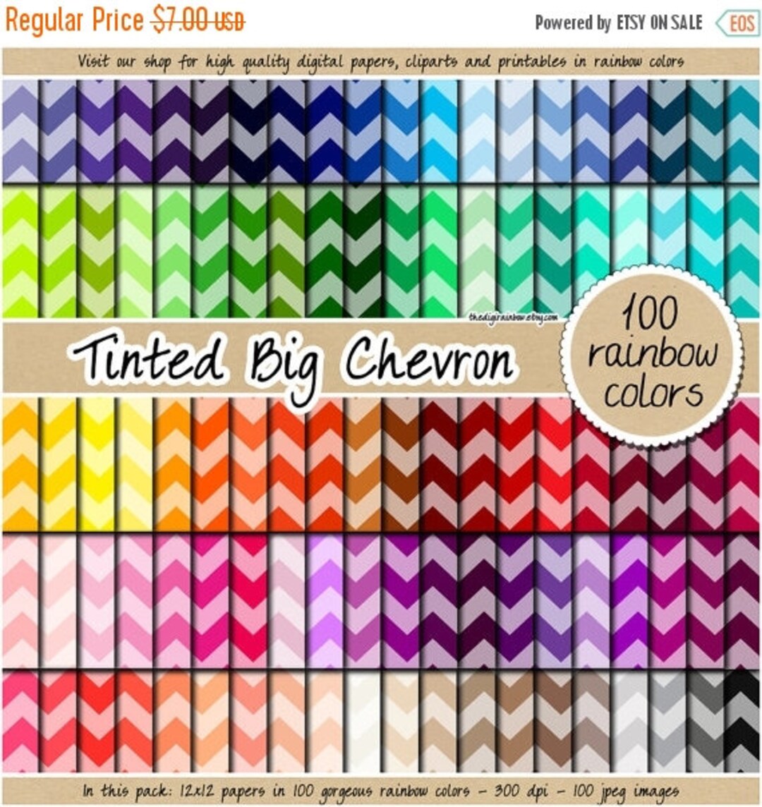 100 Seamless Tinted Big Chevron Digital Paper Rainbow Zigzag Pattern ...