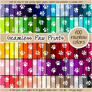 100 Seamless Paw Print Digital Paper Rainbow Digital Paper Paw Pattern ...