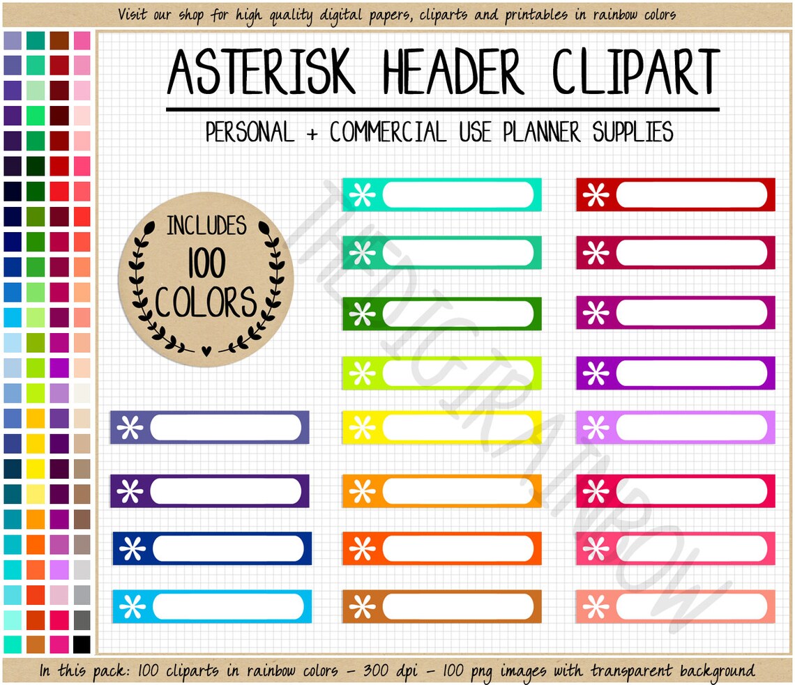 SALE 100 ASTERISK Header Printable Asterisk Planner Sticker | Etsy