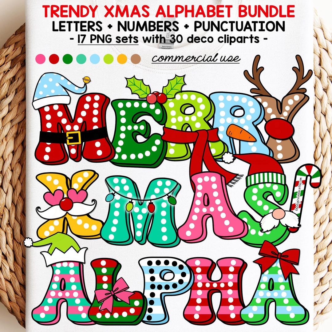 Retro Christmas Alphabet PNG Groovy Dot Font, Coquette Christmas Bow ...